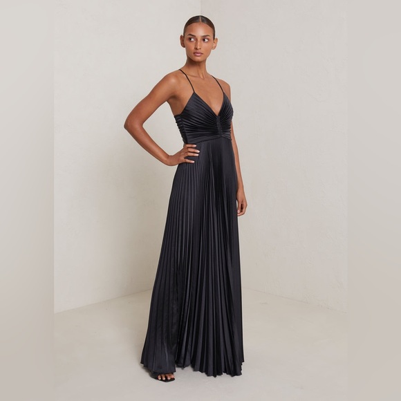 A.L.C. | Dresses | Aries Satin Pleated Gown Black | Poshmark